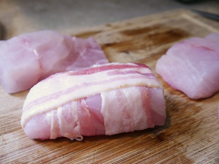 Bacon-Wrapped Grouper with Spicy Coconut Raspberry Sauce | Capers in ...